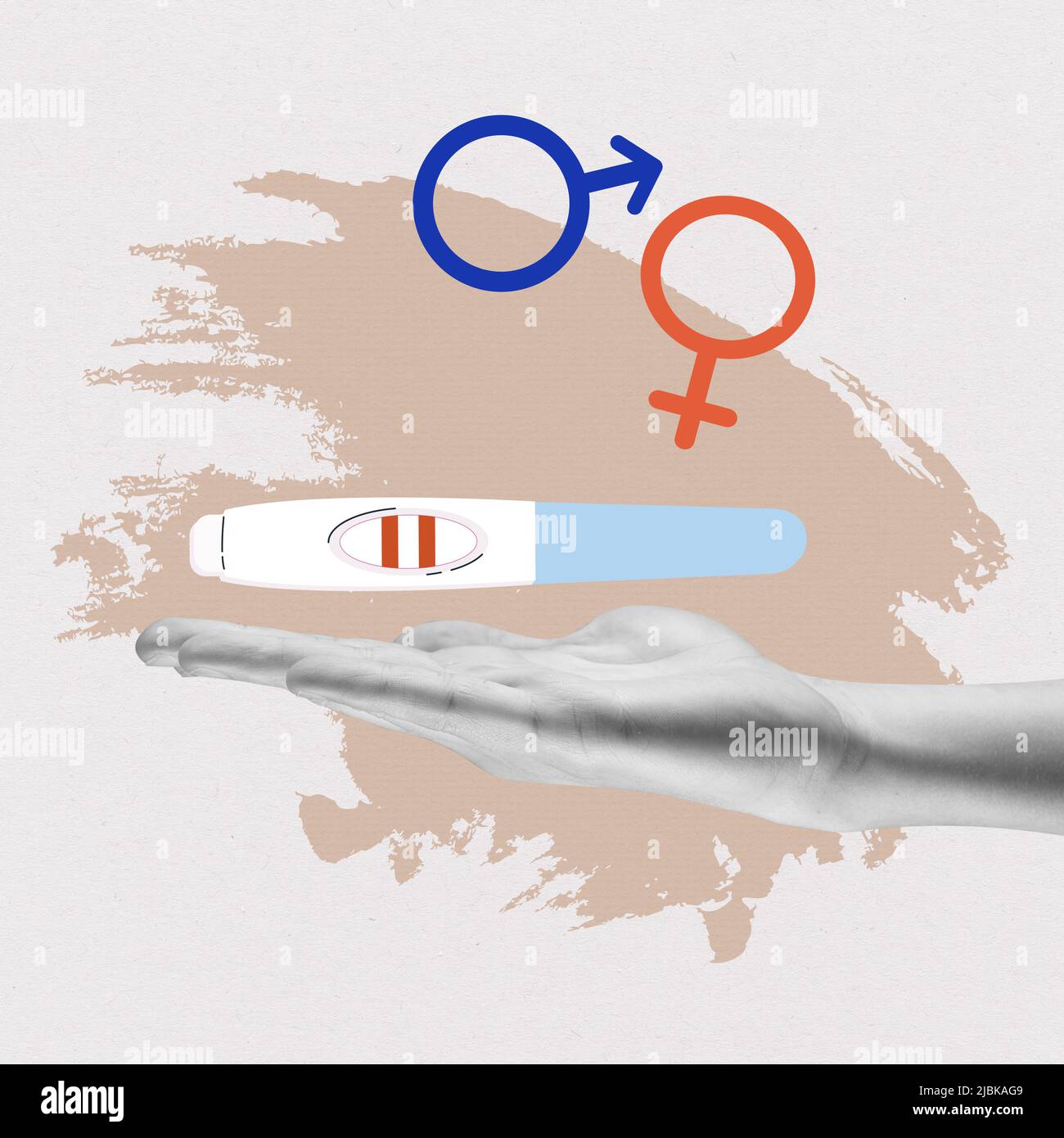 Contemporary art collage. Female hand holding positive pregnancy test ...