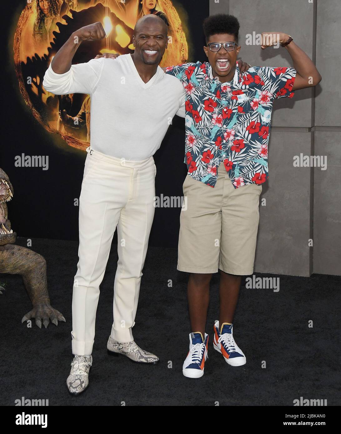 (L-R) Terry Crews and Isaiah Crews at the Universal Pictures' JURASSIC ...