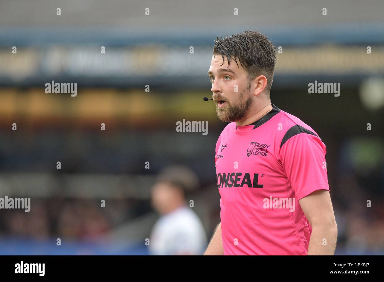 Wakefield, England - 5 June 2022 - Referee Marcus Griffiths during the Rugby League Betfred ...