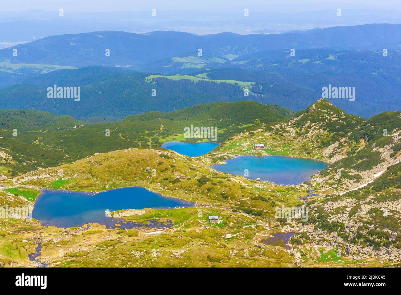 The Seven Rila Lakes in National Park Rila, Bulgaria panoramic aerial ...