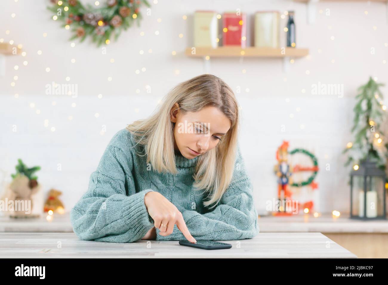 Beautiful lonely depressed woman left alone on Christmas Eve, sadly ...