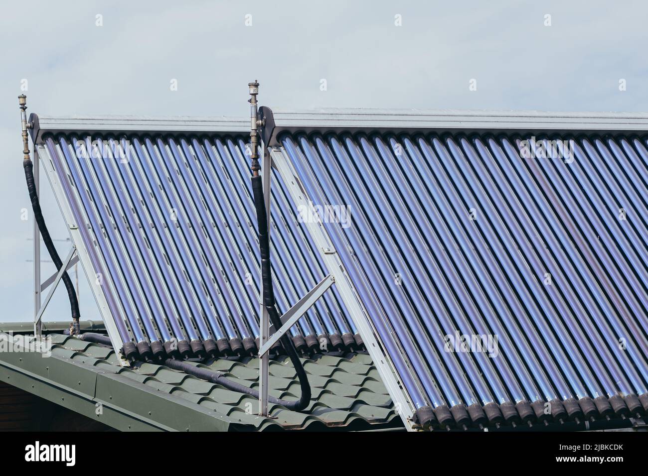 The collector for heating water from solar energy is placed on the roof ...