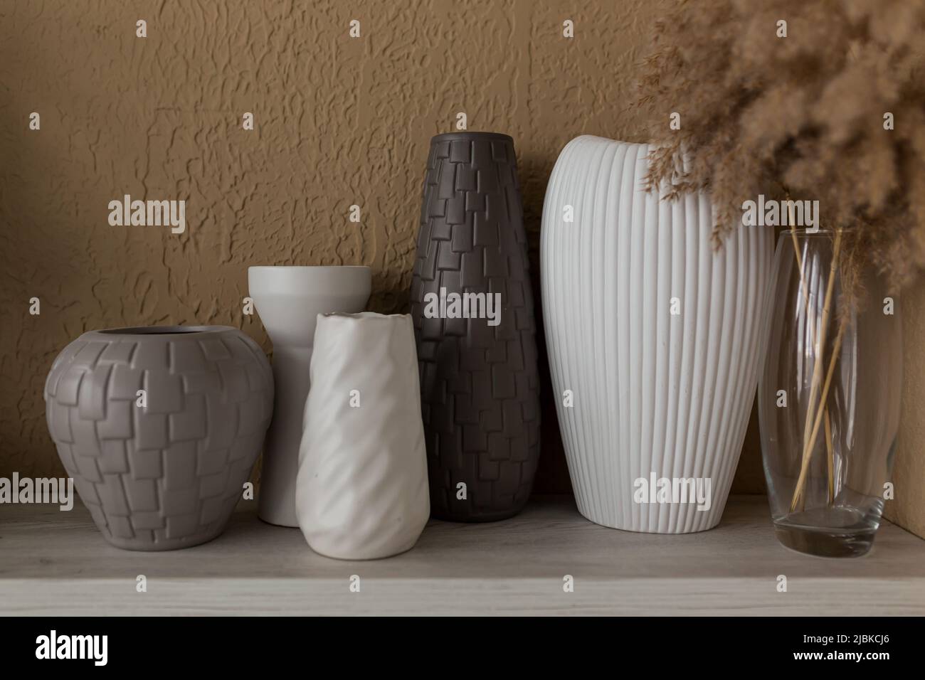Various decorative vases, close-up photos of white and gray Stock Photo ...