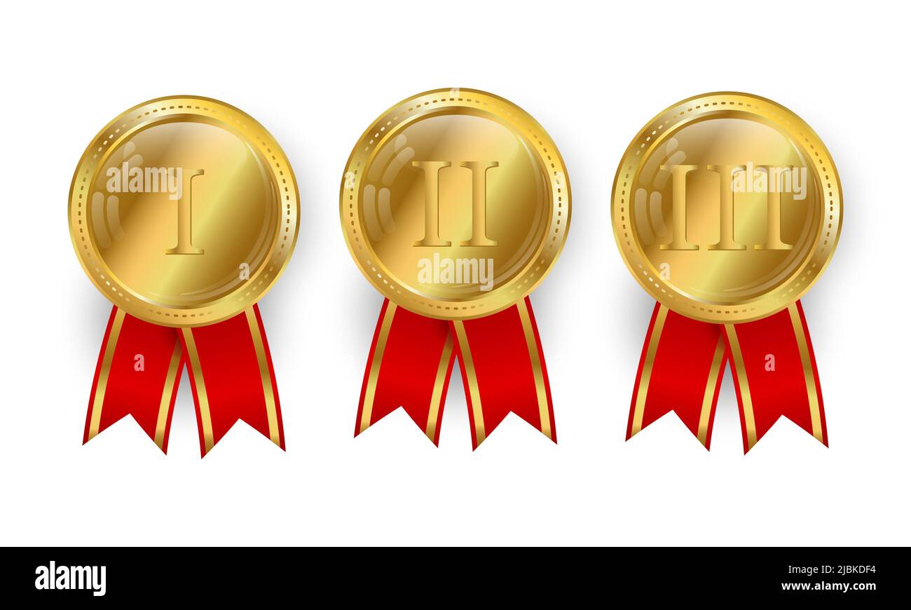 Award gold medal isolated icon on white background. Set of golden ...