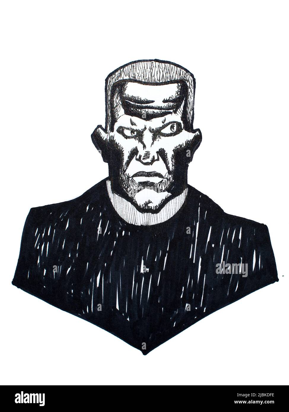 Pen-and-ink portrait of brutal man looking aggressive and threatening ...