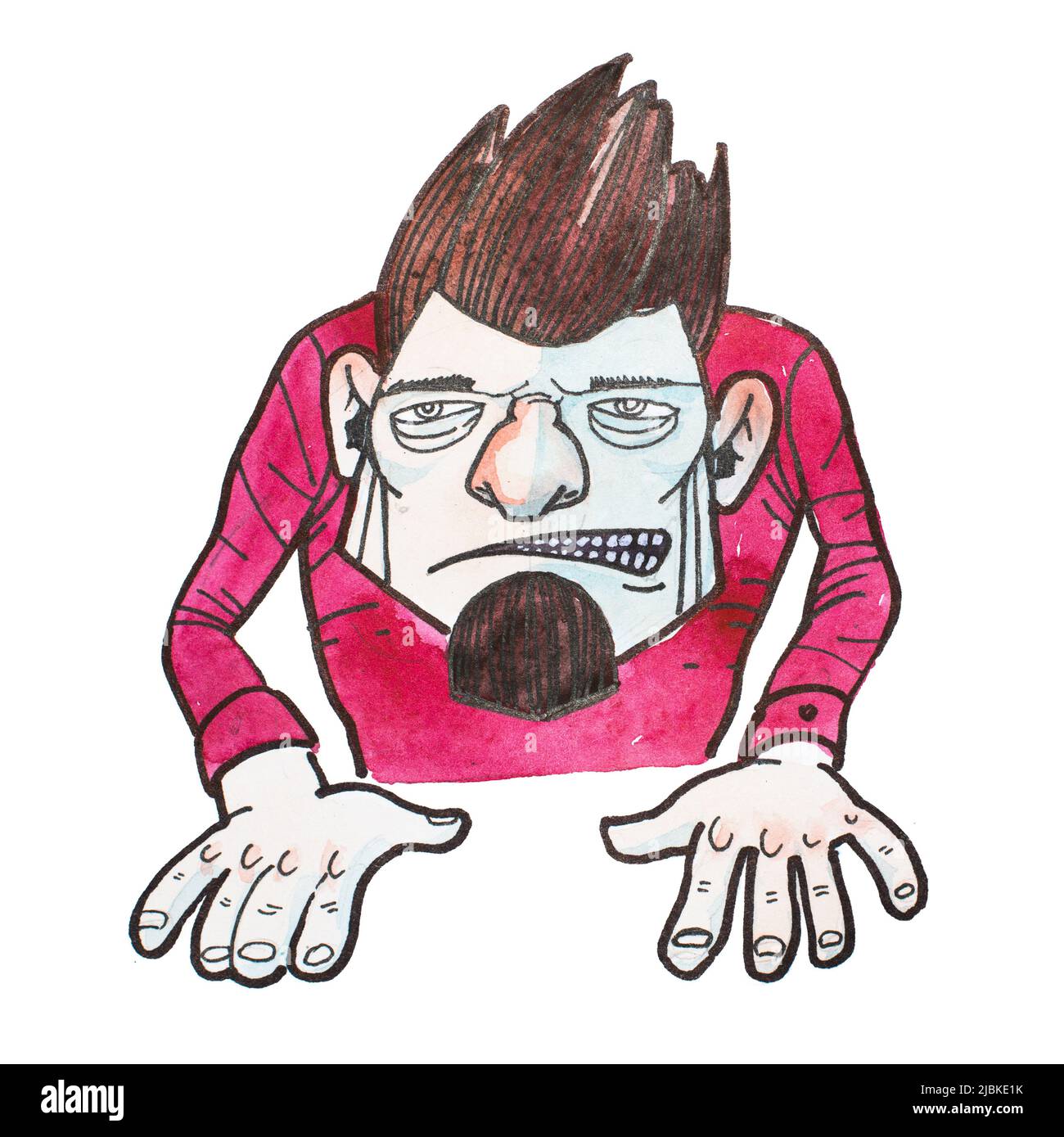Cartoon male villain character with angry irritated face growling drawn ...
