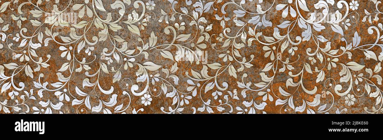 ancient flowers leaf pattern with cement texture background Stock Photo ...