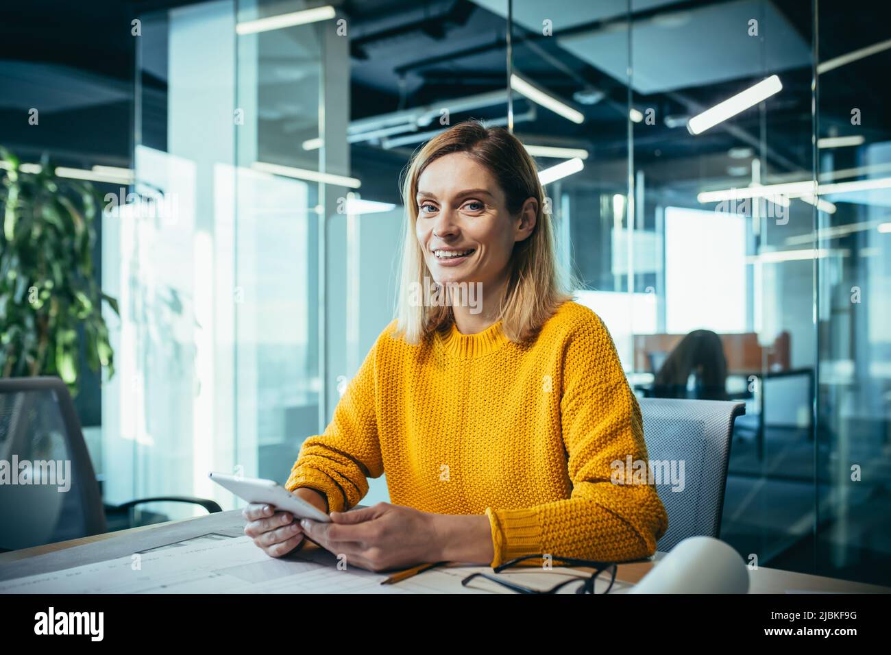 Portrait of a successful female designer, employee of an architectural ...