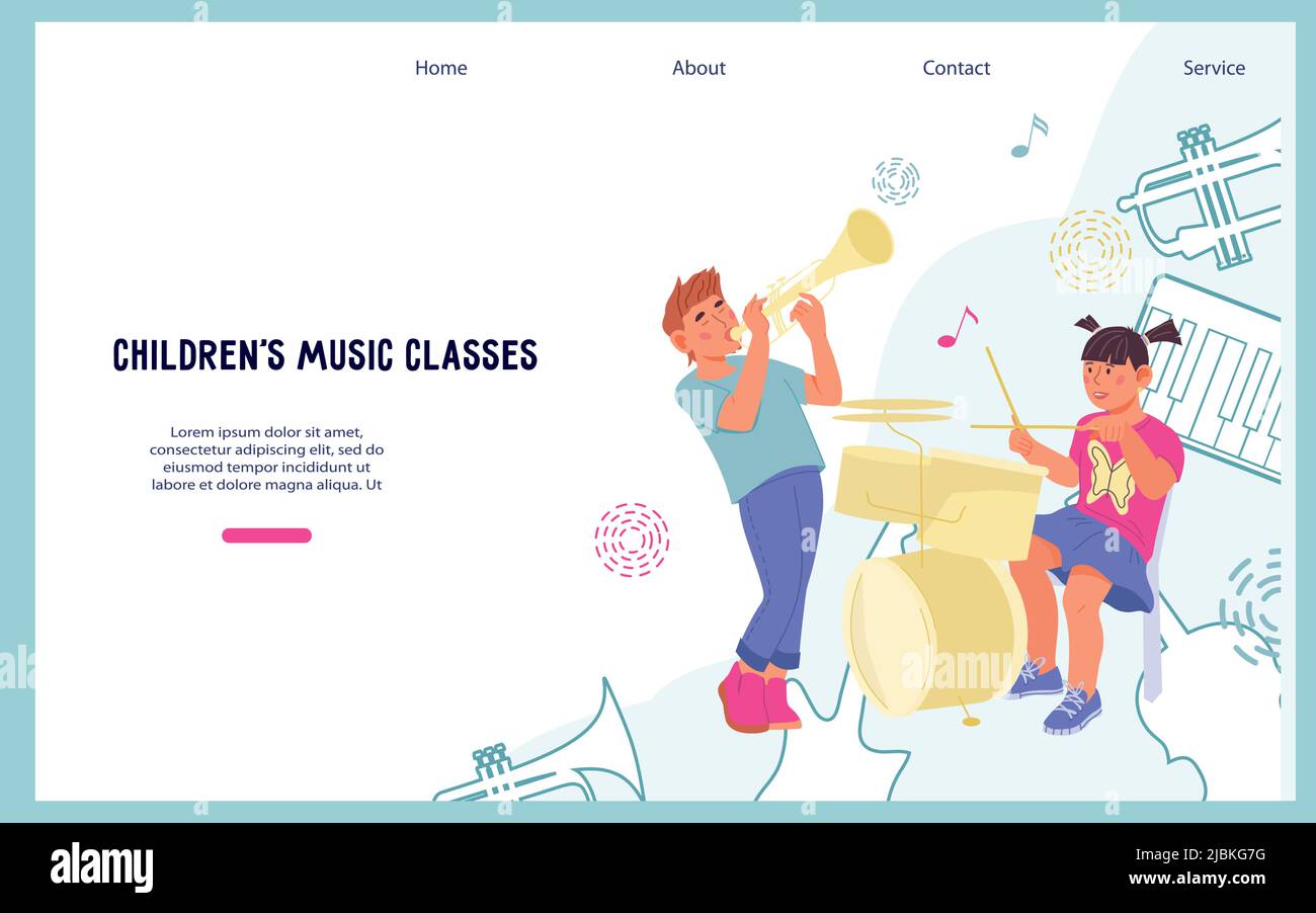 Kids music classes and education website banner template with kids ...