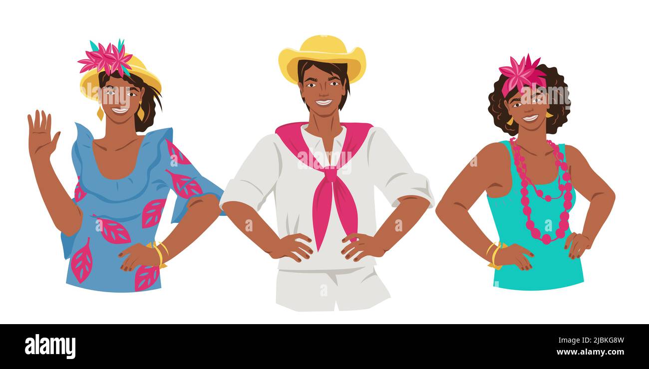 Cuban latino men and women flat vector illustration isolated on white ...