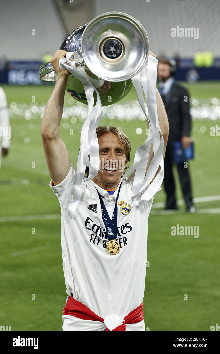PARIS - Luka Modric of Real Madrid with UEFA Champions League trophy ...