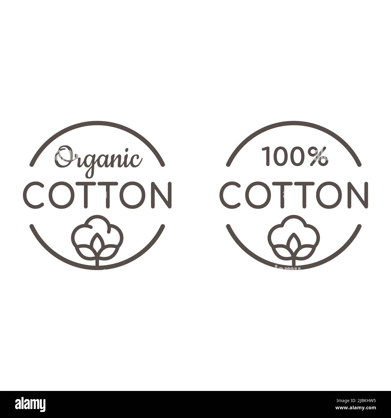 Organic cotton line vector label. Fabric and textile material badge ...
