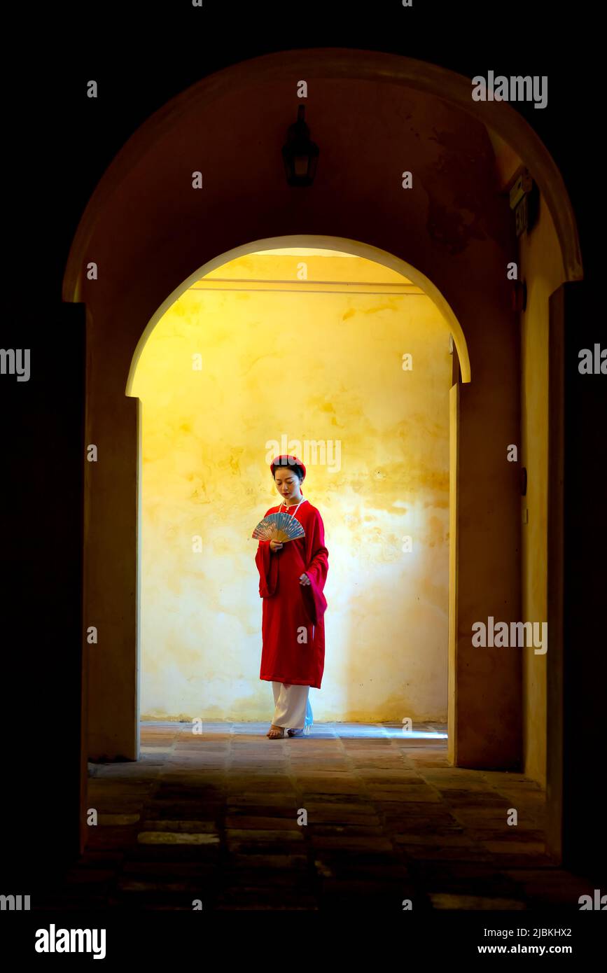 Ancient Museum, Hue City, Vietnam - April 27, 2022: Model wears a ...
