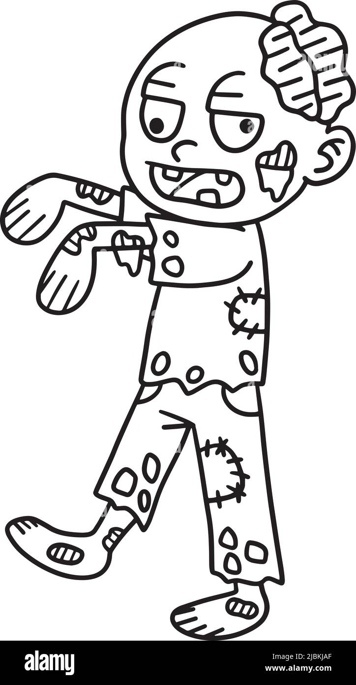 Zombie Halloween Isolated Coloring Page for Kids Stock Vector Image ...