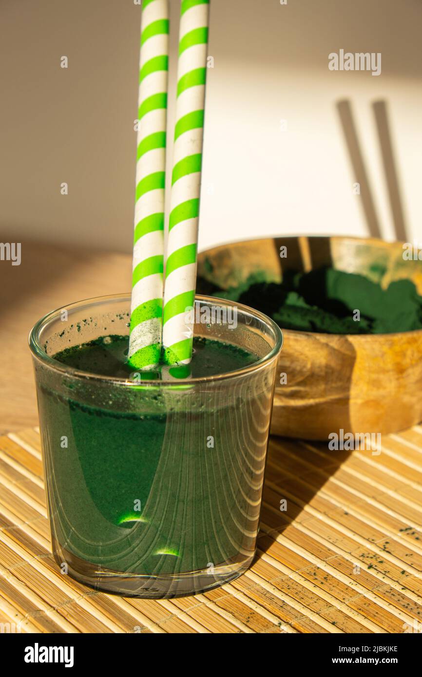 Blue-green algae Chlorella and spirulina powder, dietary supplement for ...