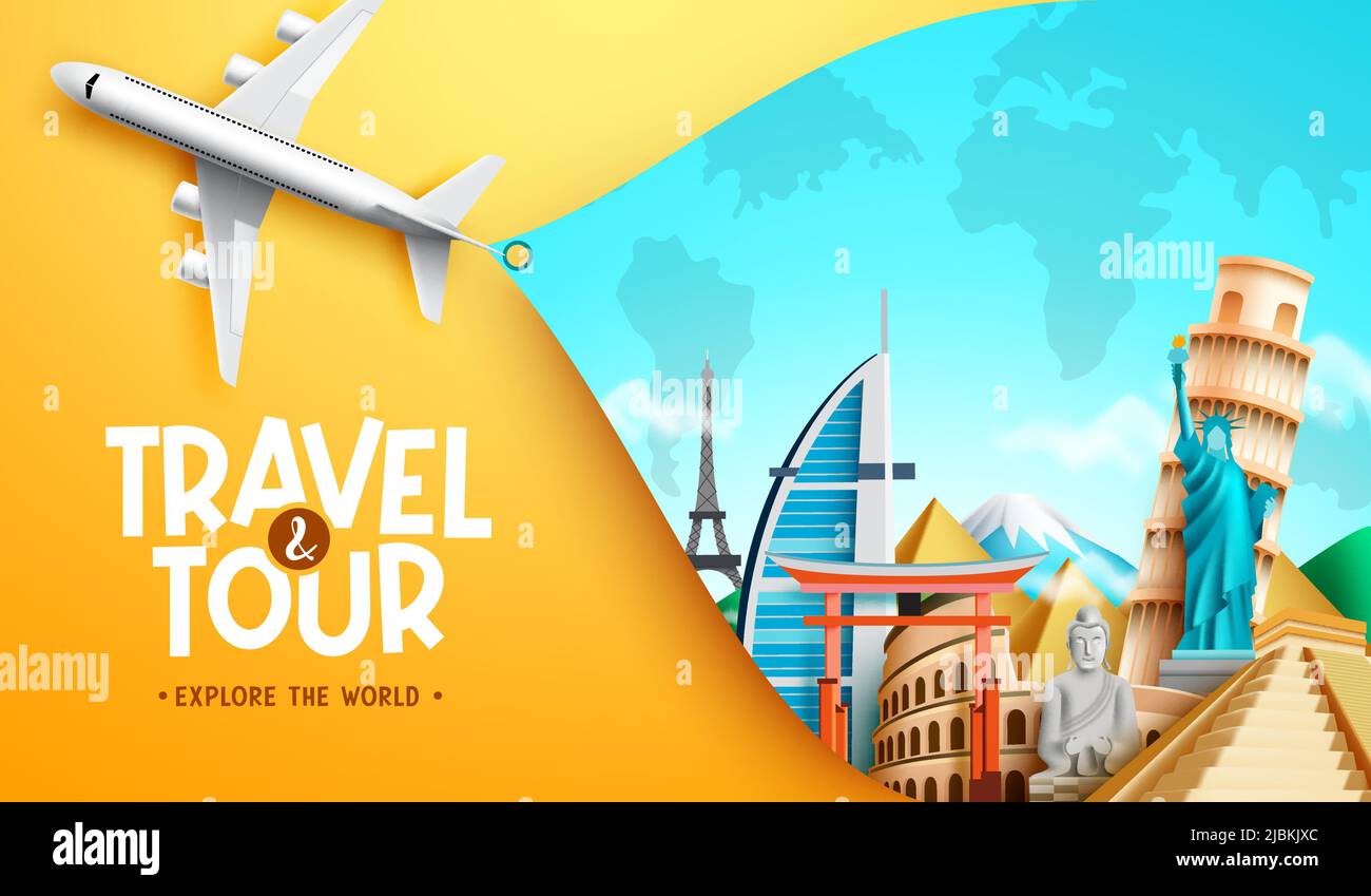 Travel worldwide vector concept design. Travel and tour text with 3d ...