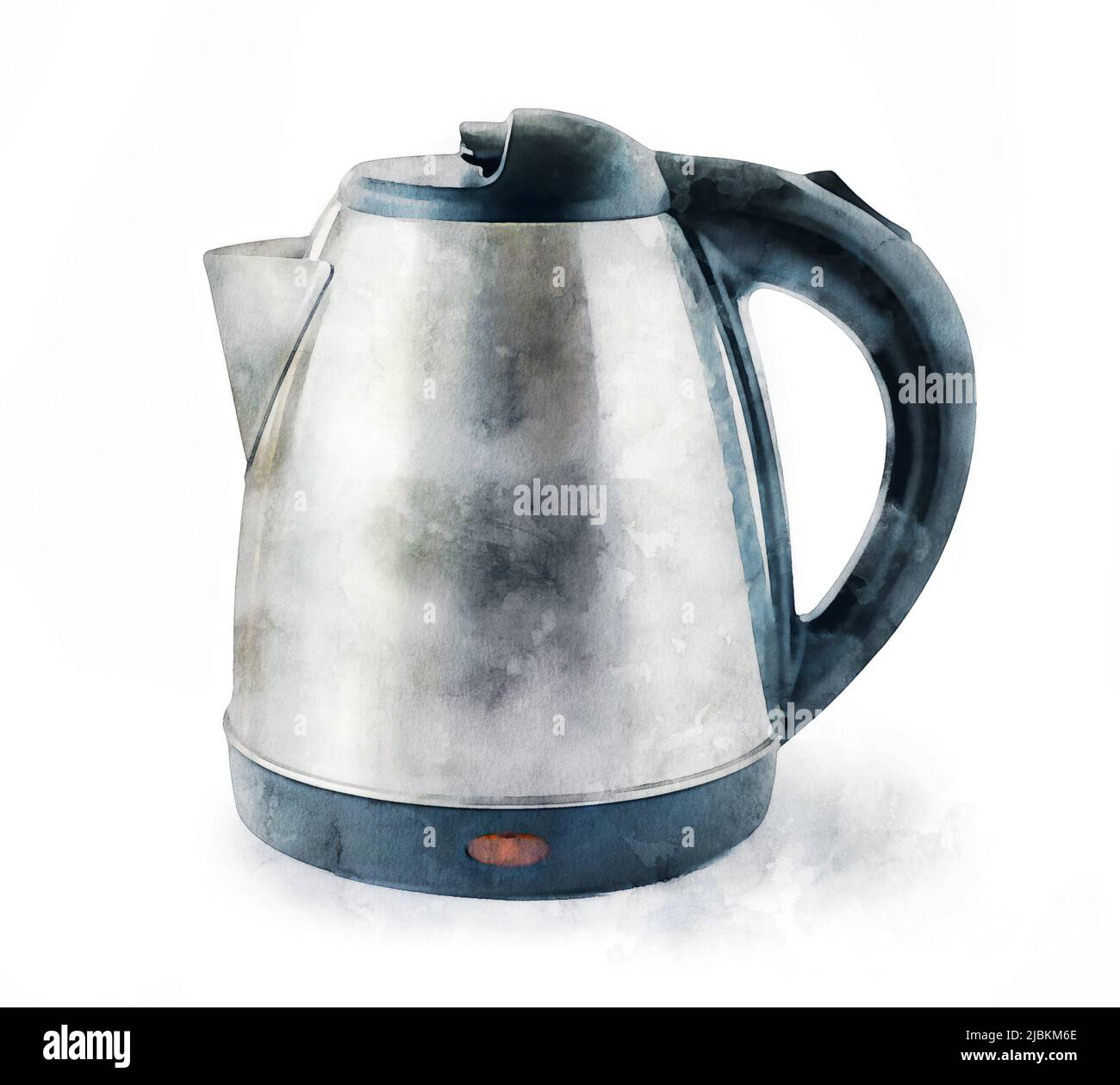 Watercolor teapot of stainless steel. Cooking tool to boil hot water ...