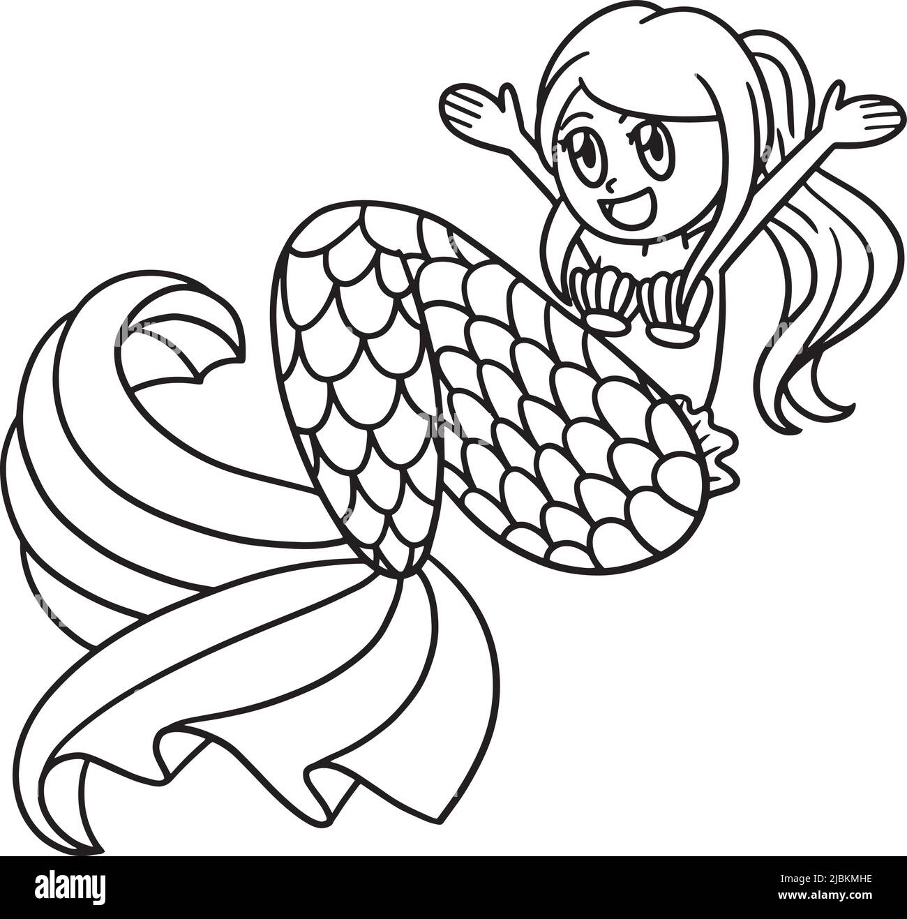 Happy Mermaid Isolated Coloring Page for Kids Stock Vector Image & Art ...
