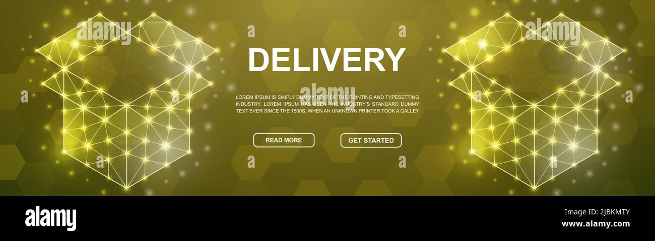 Open box polygonal symbol for head promotion banner. Horizontal low poly poster illustration ...