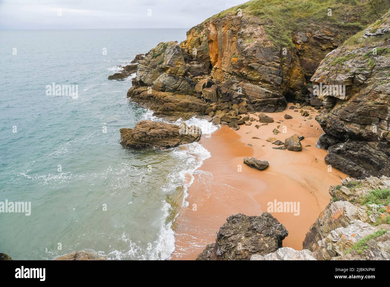 Beautiful beach landscape with sand and rocks by the ocean. Sea ...