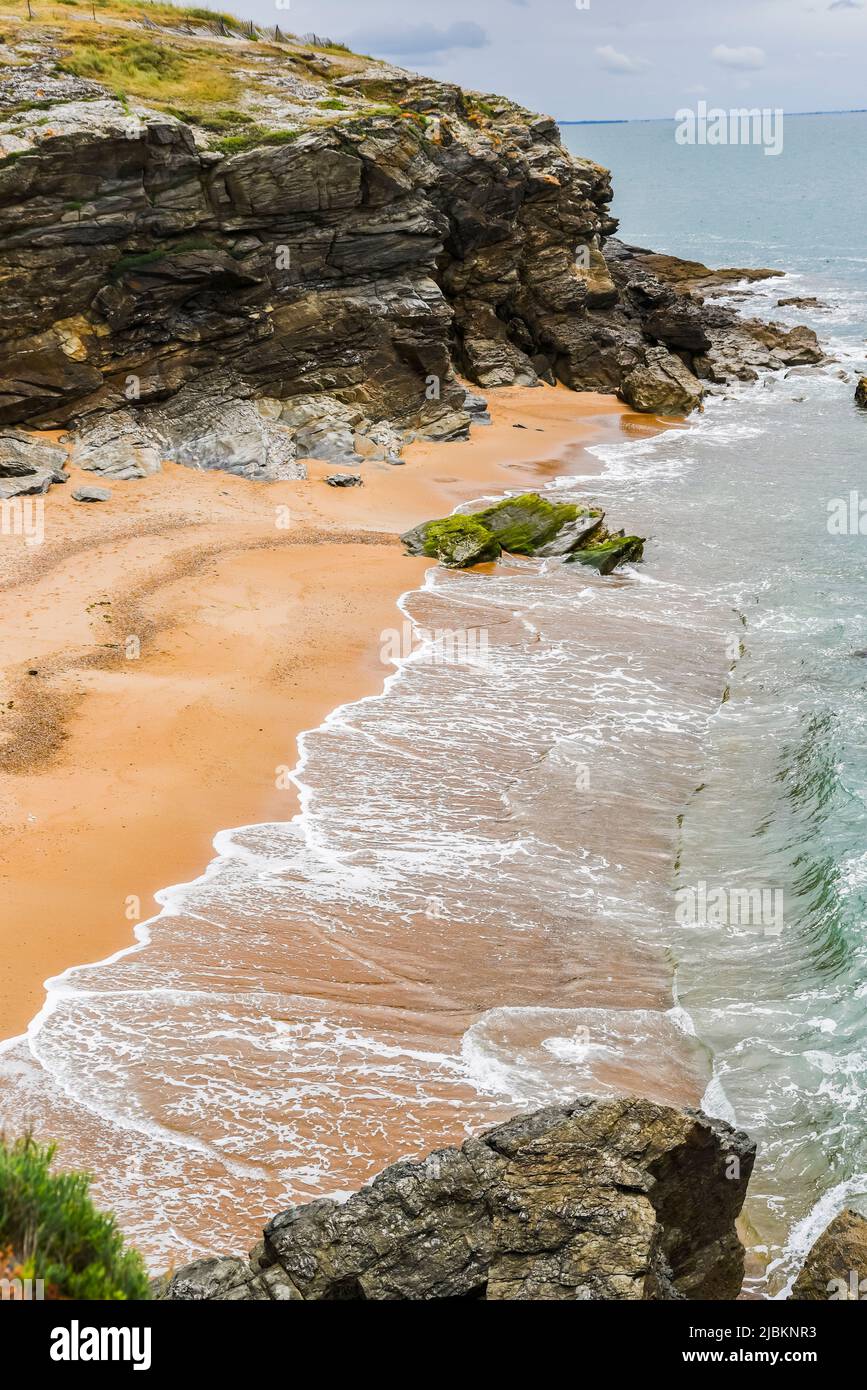 Beautiful beach landscape with sand and rocks by the ocean. Sea ...