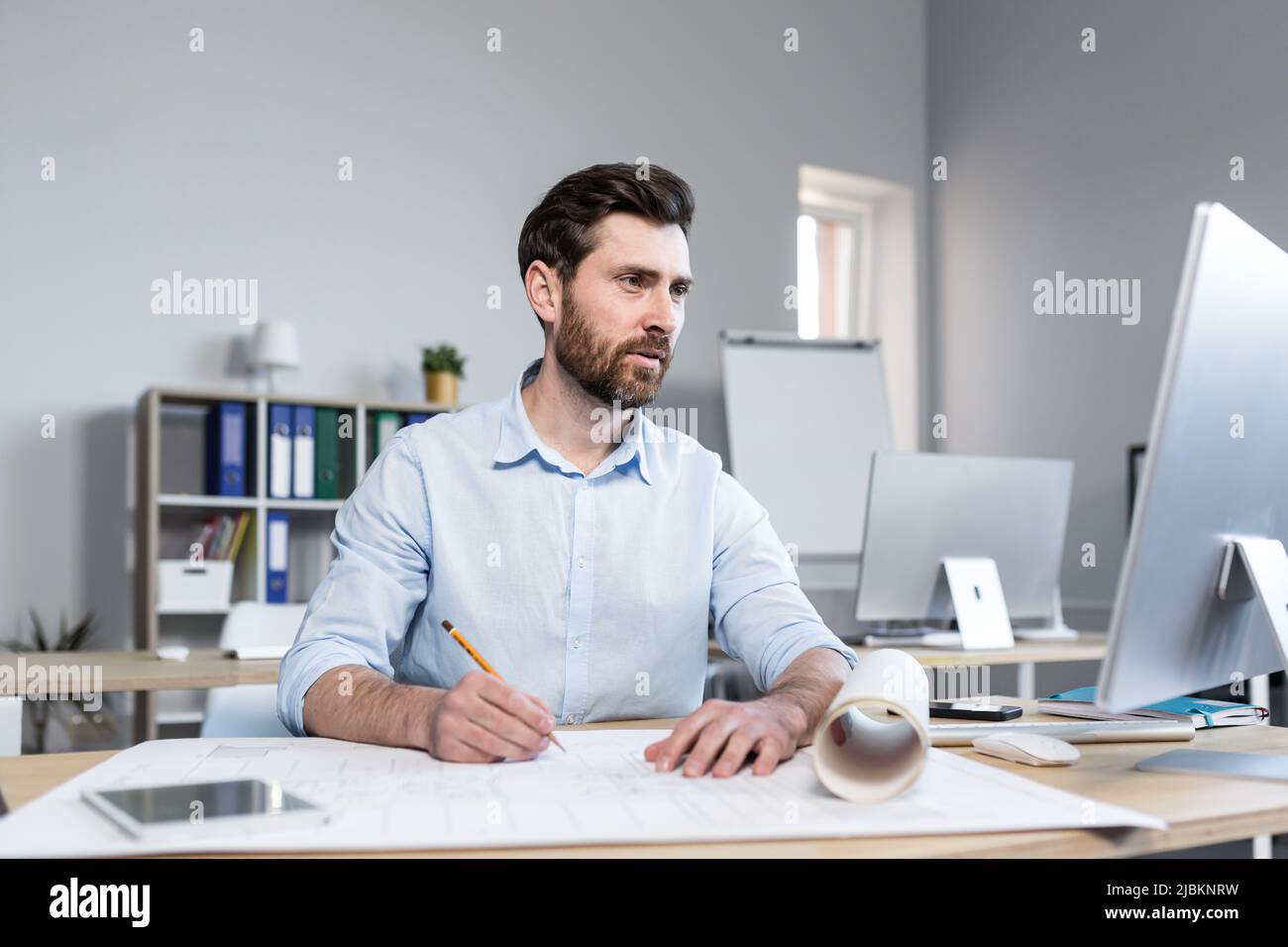 Professional desktop engineer drawings computer hi-res stock ...