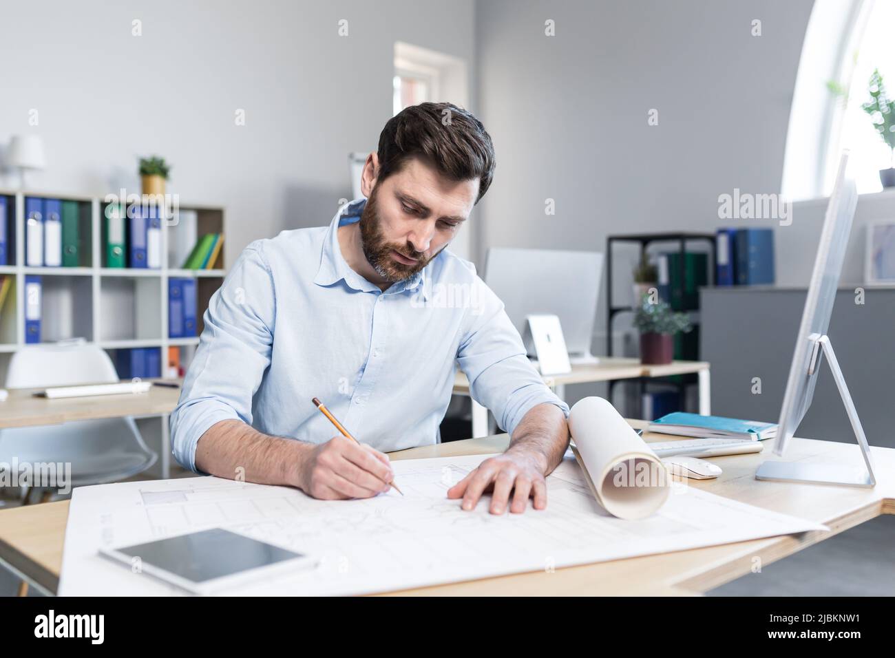 Professional desktop engineer drawings computer hi-res stock ...