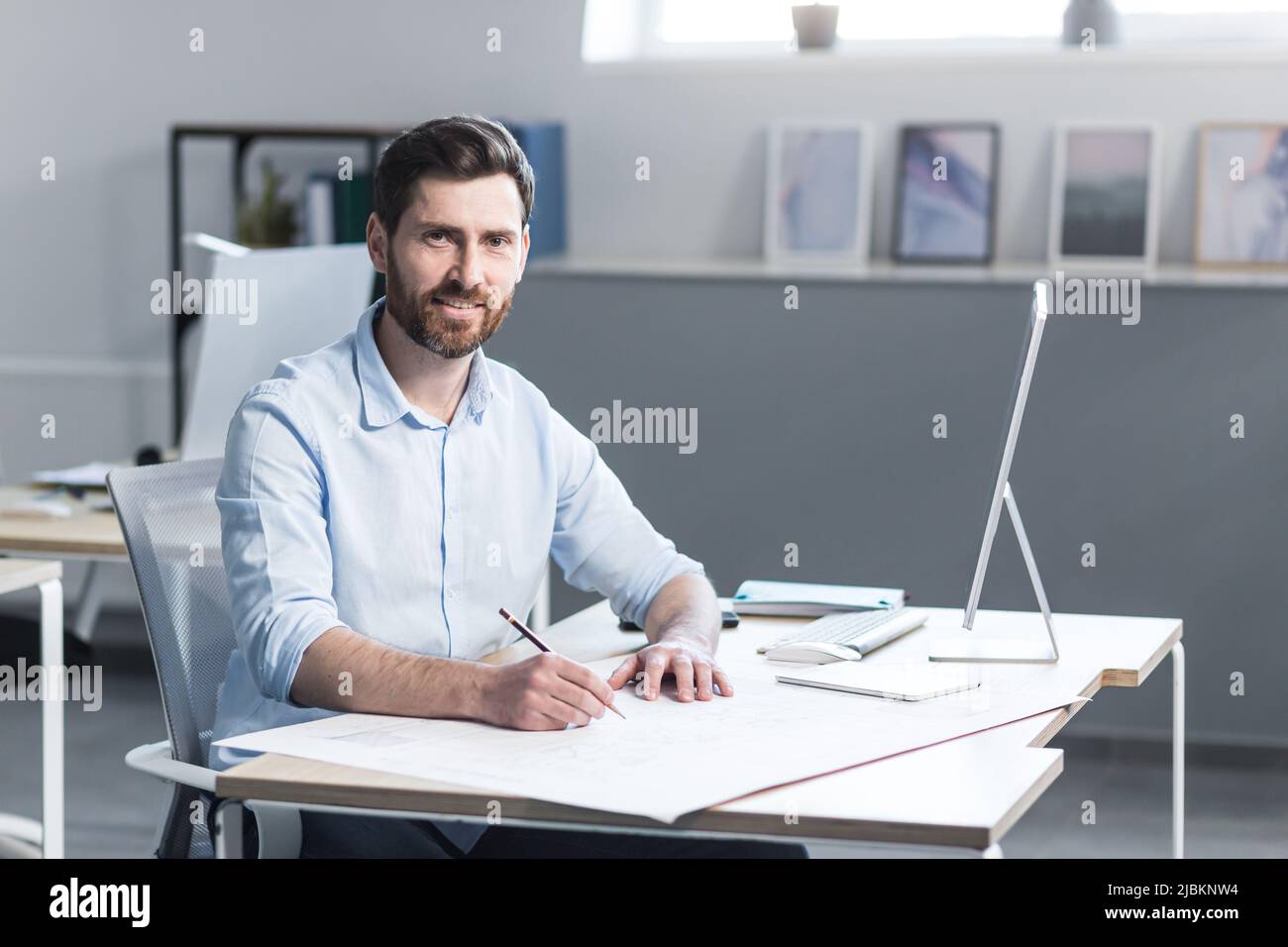 Professional desktop engineer drawings computer hi-res stock ...