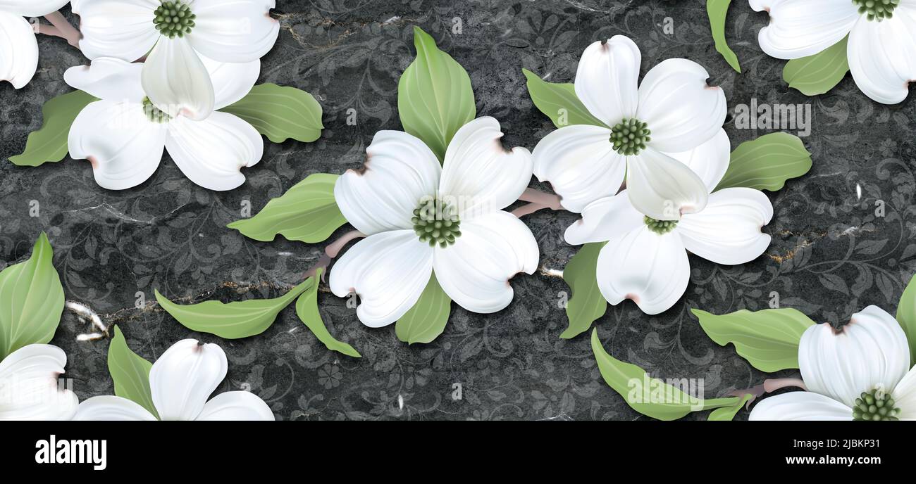 Flower wall Decor, Digital Wall Tile Design, Wall tiles Decor on Marble ...