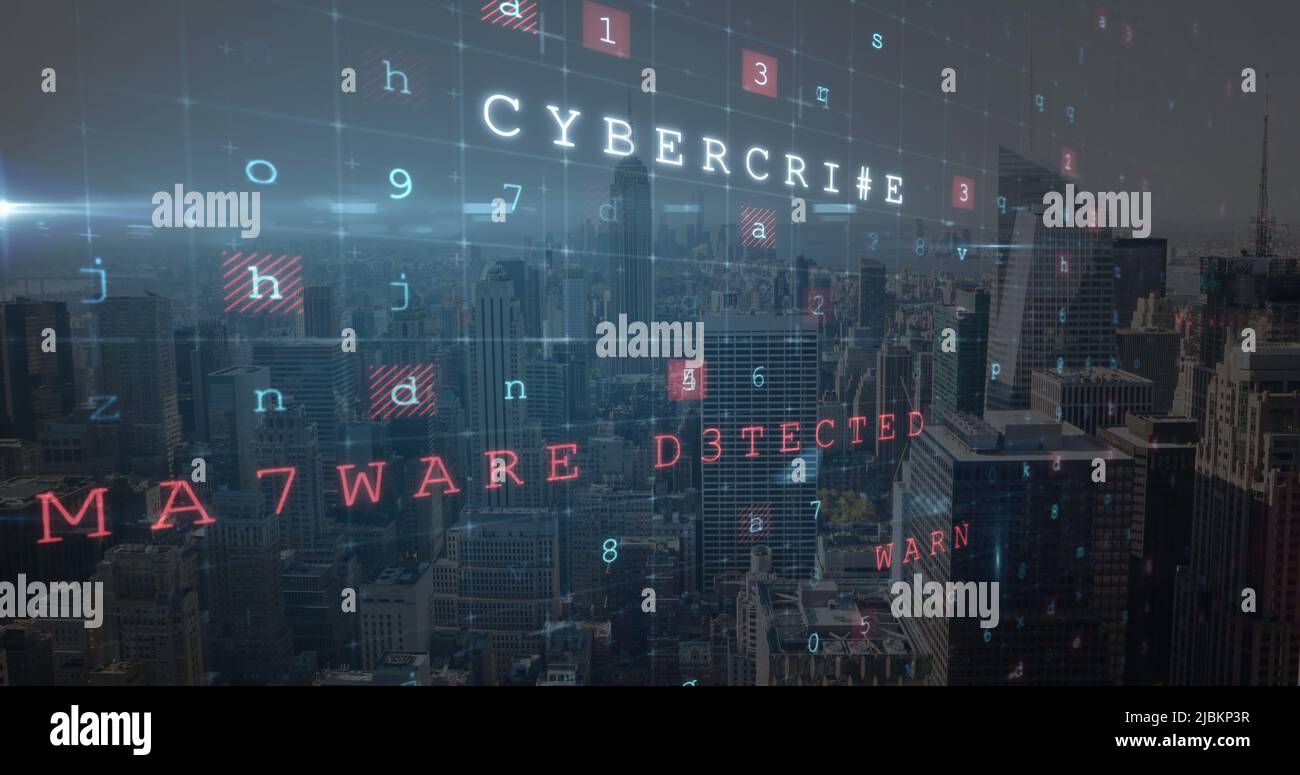 Image of cyber crime text over cityscape Stock Photo - Alamy