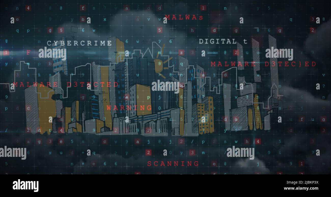 Image of cyber crime text over cityscape Stock Photo - Alamy