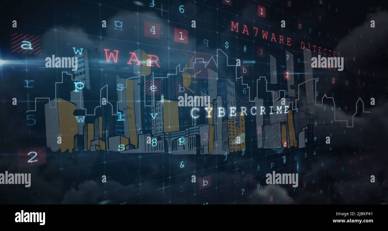 Image of cyber crime text over cityscape Stock Photo - Alamy
