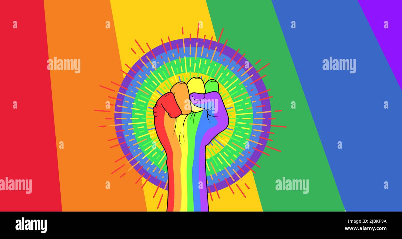 Image of rainbow fist on colourful background Stock Photo - Alamy