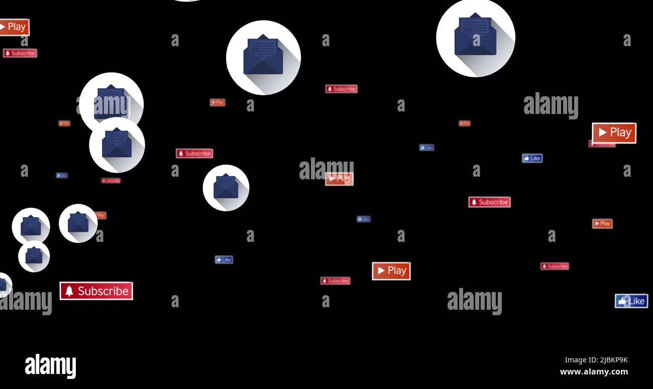Image of falling social media icons over dark background Stock Photo ...