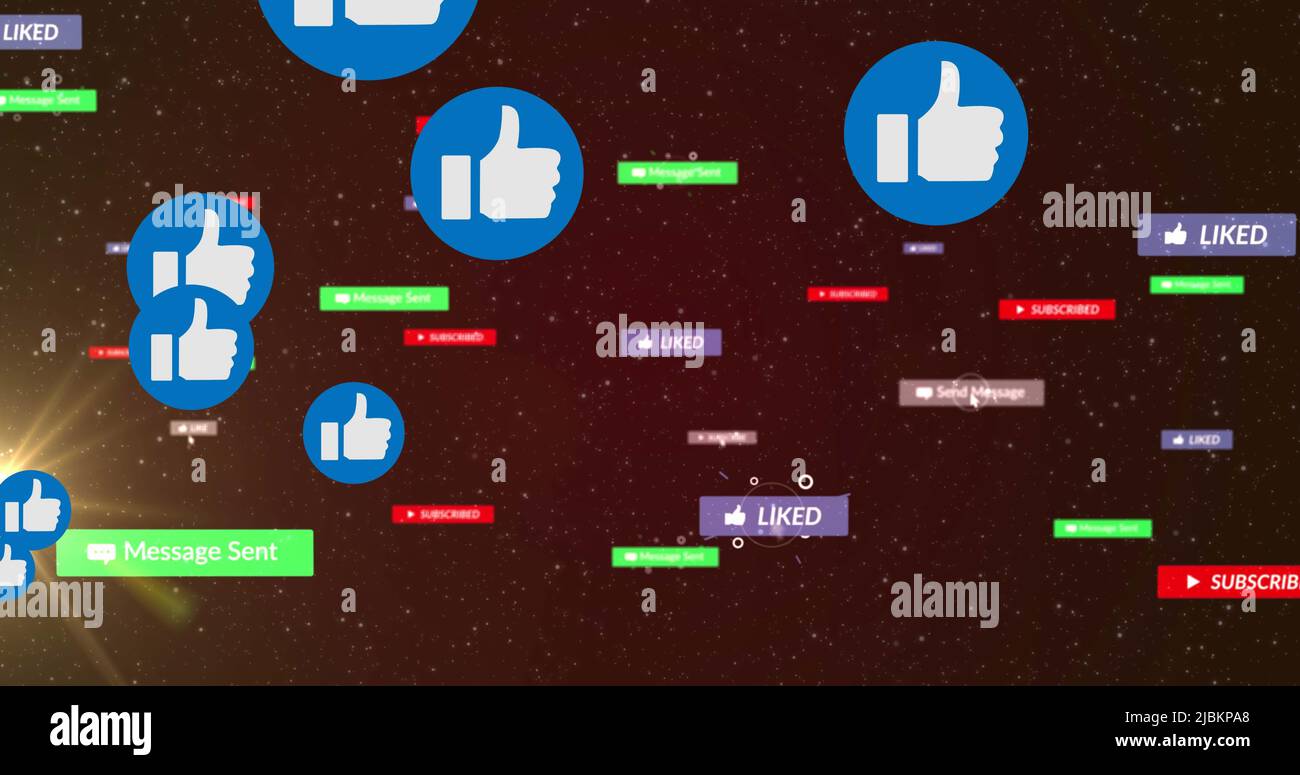 Image of falling social media icons over dark background Stock Photo ...