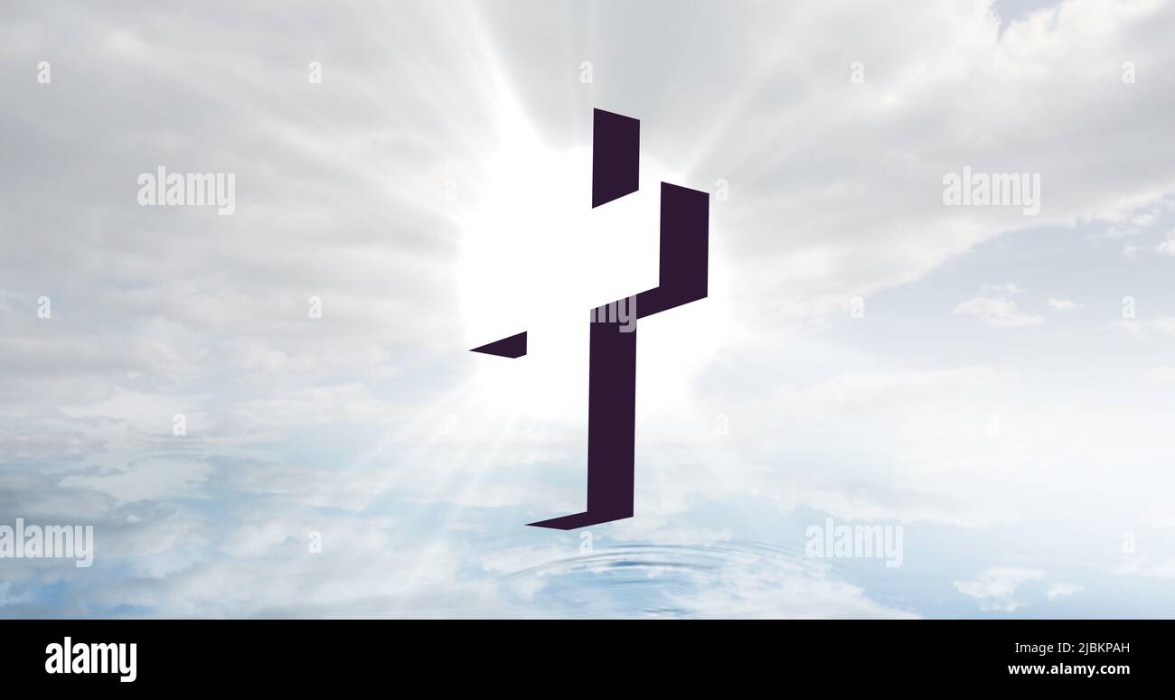 Image of christian cross over sun rays and clouded sky Stock Photo - Alamy
