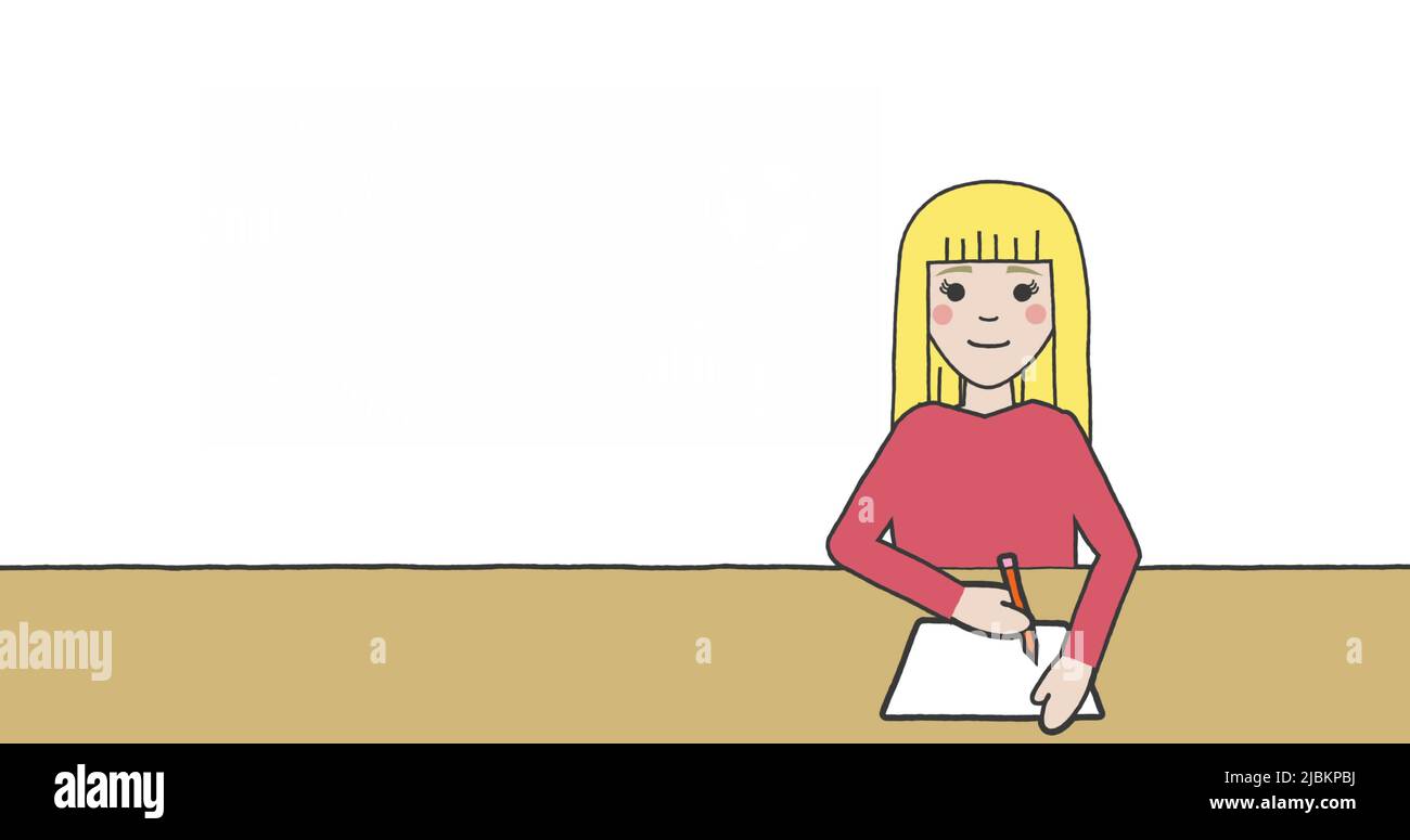 Image of schoolgirl taking notes on white background Stock Photo - Alamy