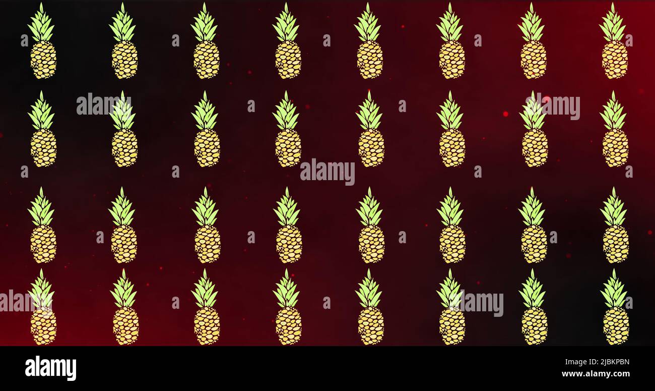 Image of multiple pineapple over red background Stock Photo - Alamy