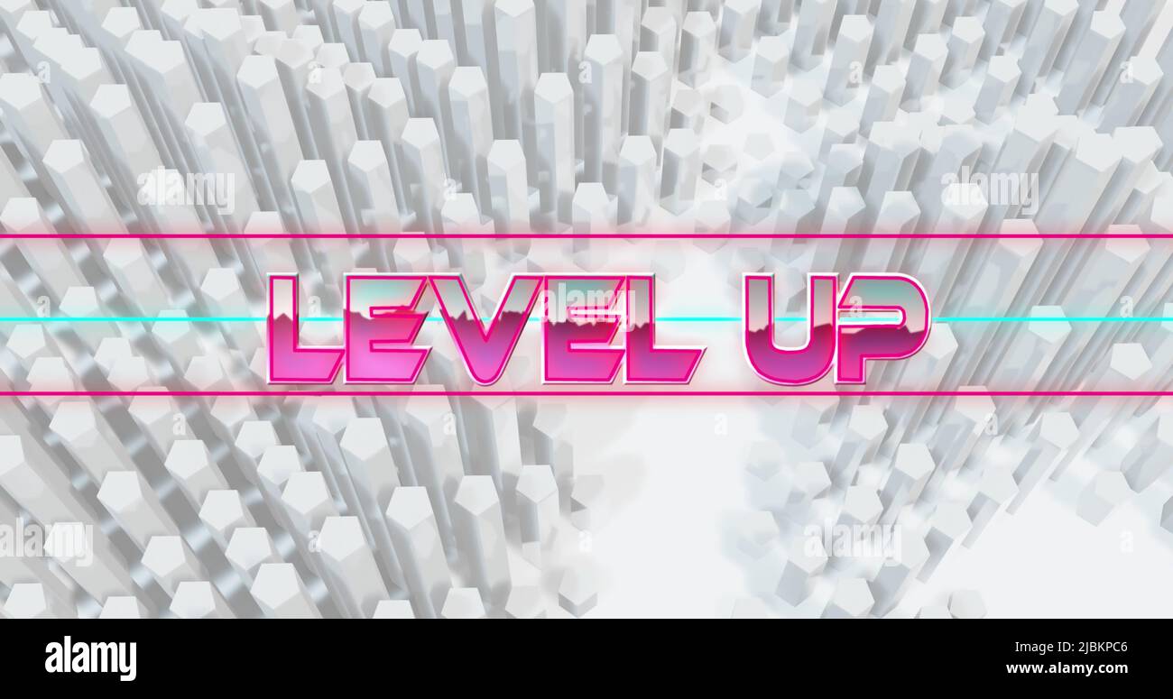 Image of level up text over white 3d geometrical moving shapes Stock ...