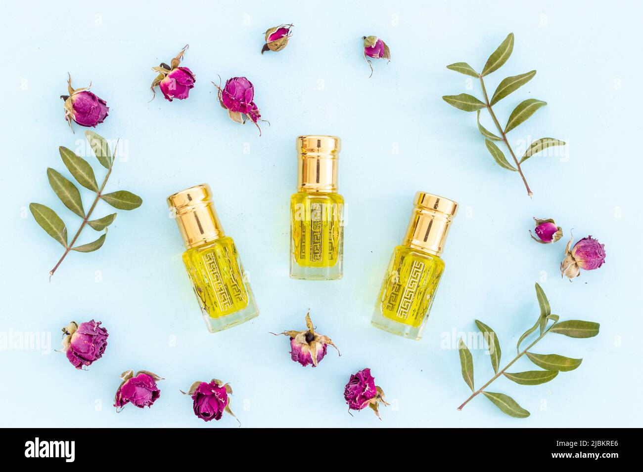 Aromatic Arabic essential oil - perfume in glass bottles Stock Photo ...