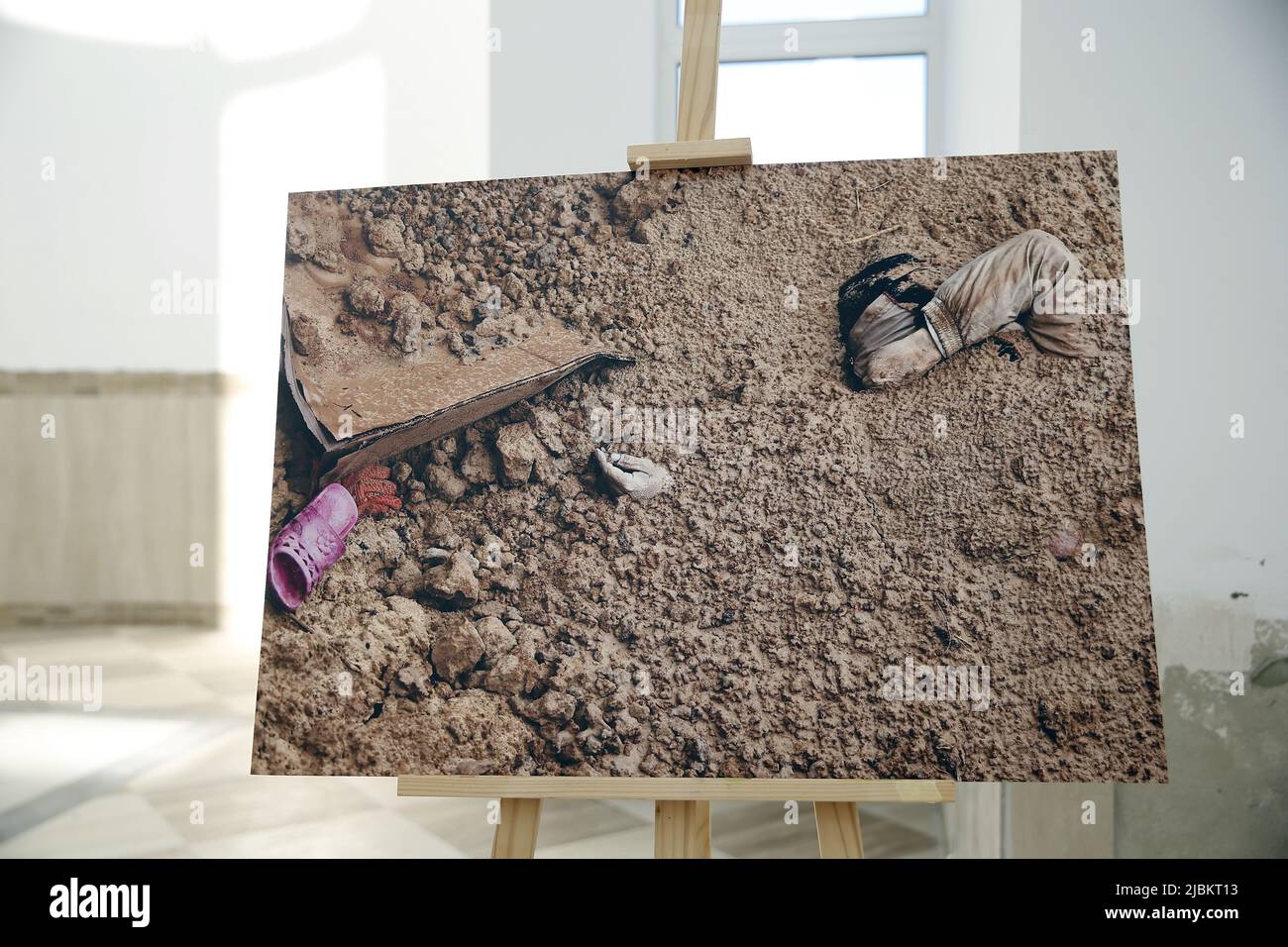 BUCHA, UKRAINE - JUNE 6, 2022 - A photograph taken at a mass burial ...