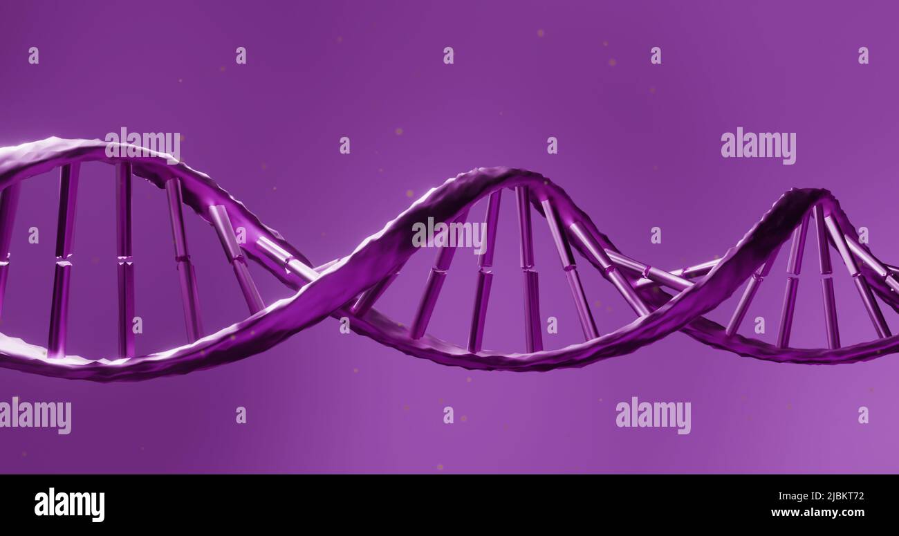 Image of dna strand over light spots on purple background Stock Photo ...