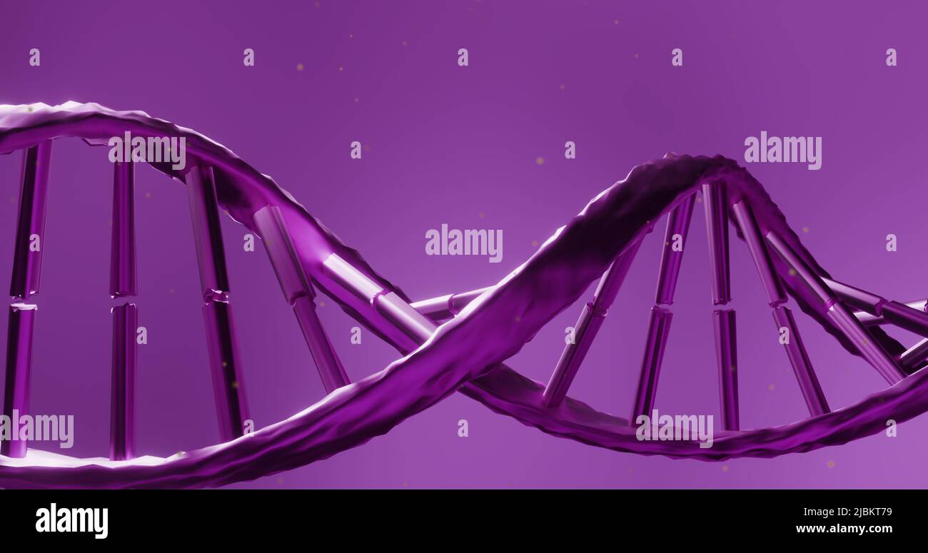 Image of dna strand over light spots on purple background Stock Photo ...