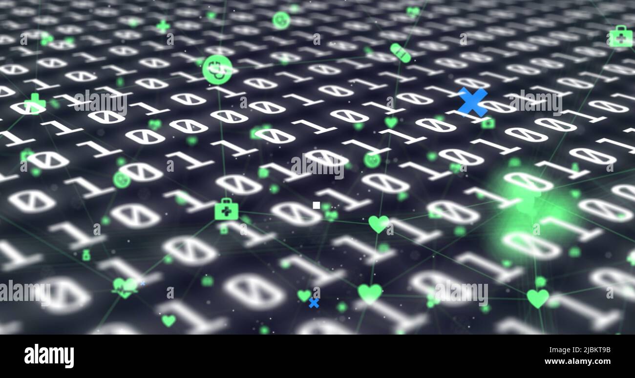 Abstract Shapes And Network Of Digital Icons Against Binary Coding Data 7167