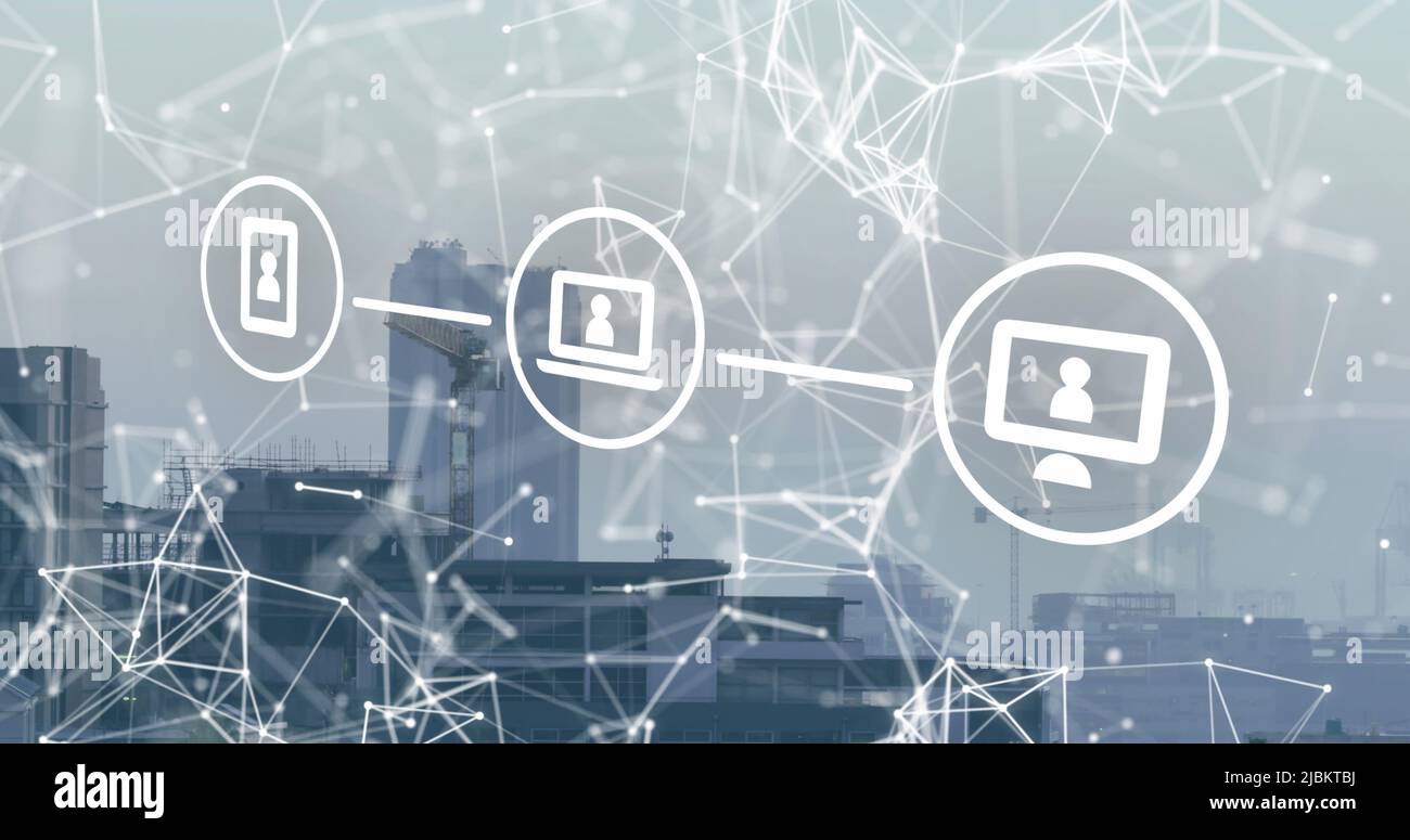 Network digital icons against aerial hi-res stock photography and ...