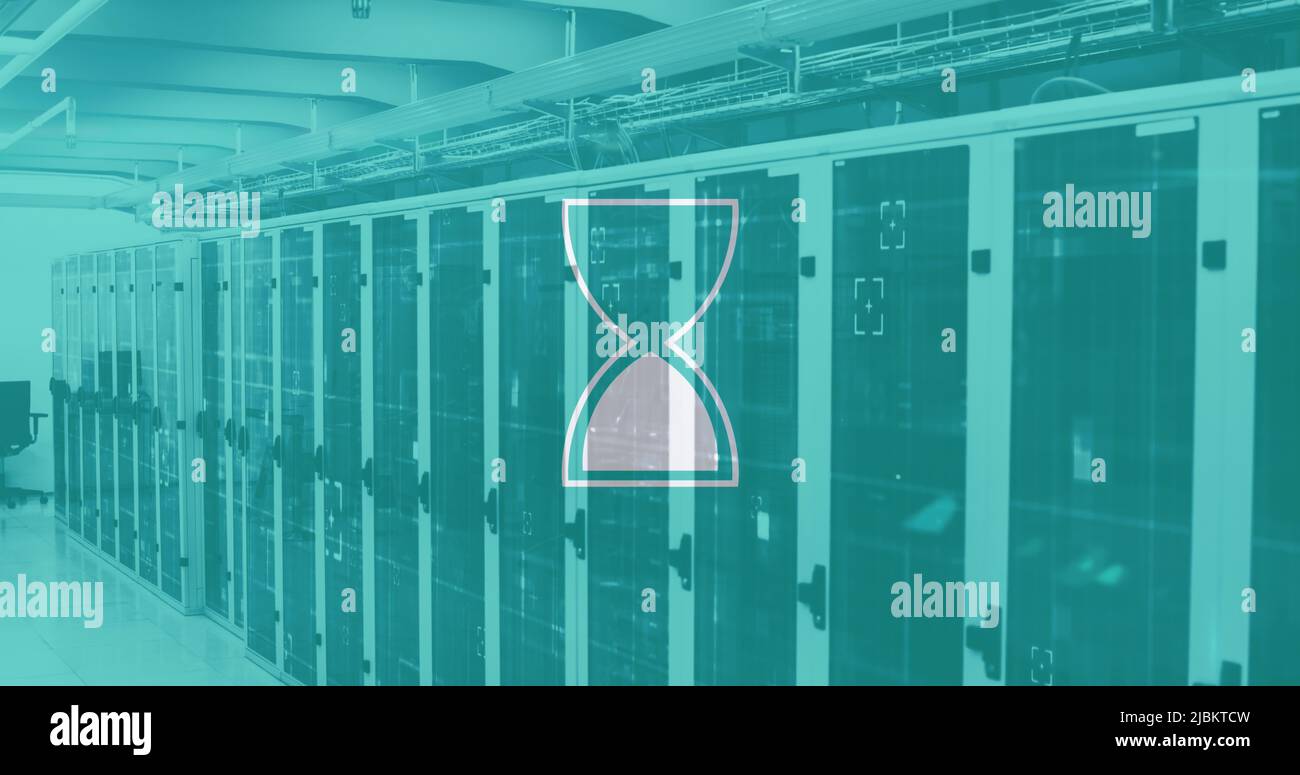 Image of hourglass loading and data processing over computer servers ...