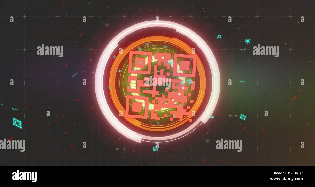 Image of scope scanning and qr code security data processing on black ...
