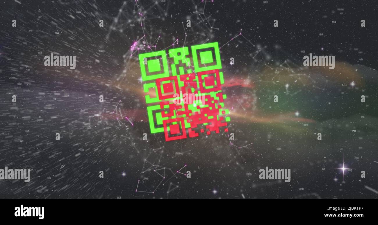 Image of colourful QR code with web connection over space cloud and ...