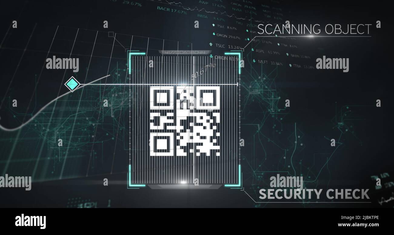 QR code scanning with graphs and statistics rolling over a web of ...
