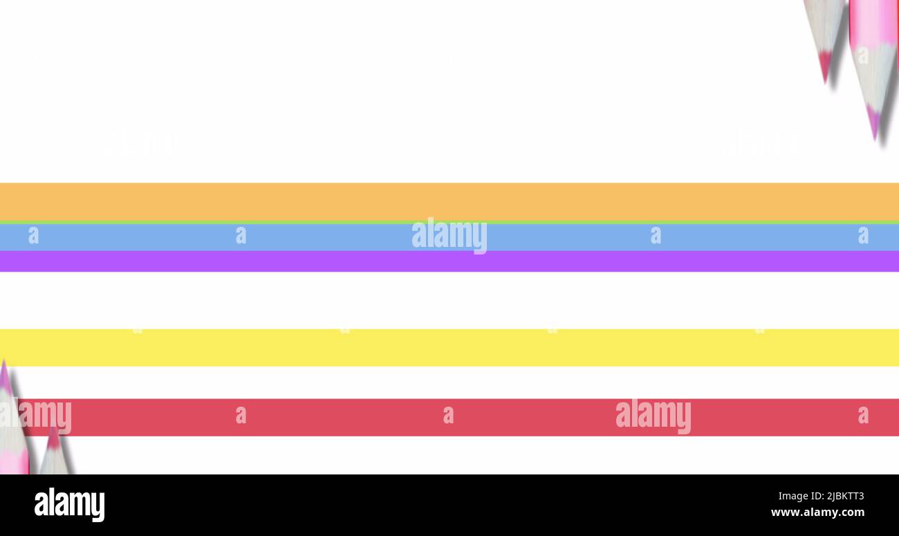 Image of stripes moving with colour pencils on white background Stock ...